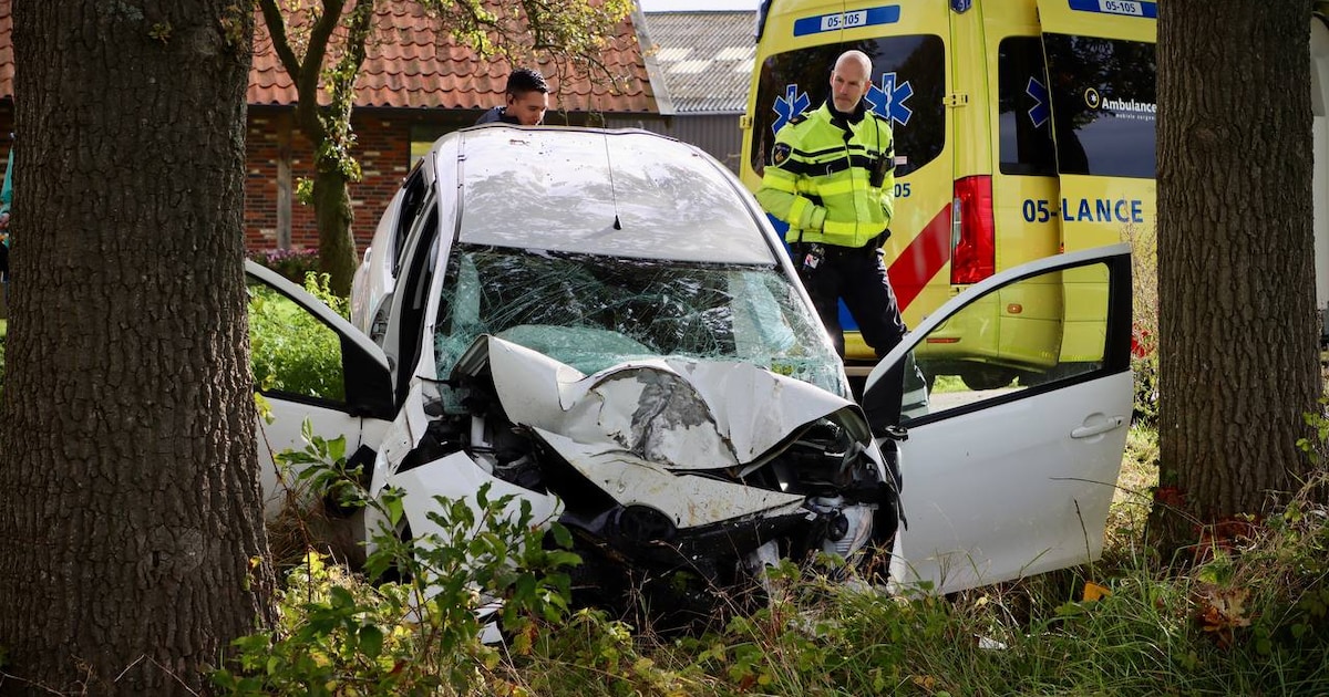 Auto botst op boom in Beuningen: traumahelikopter landt op grasveld | 112 nieuws Losser ...