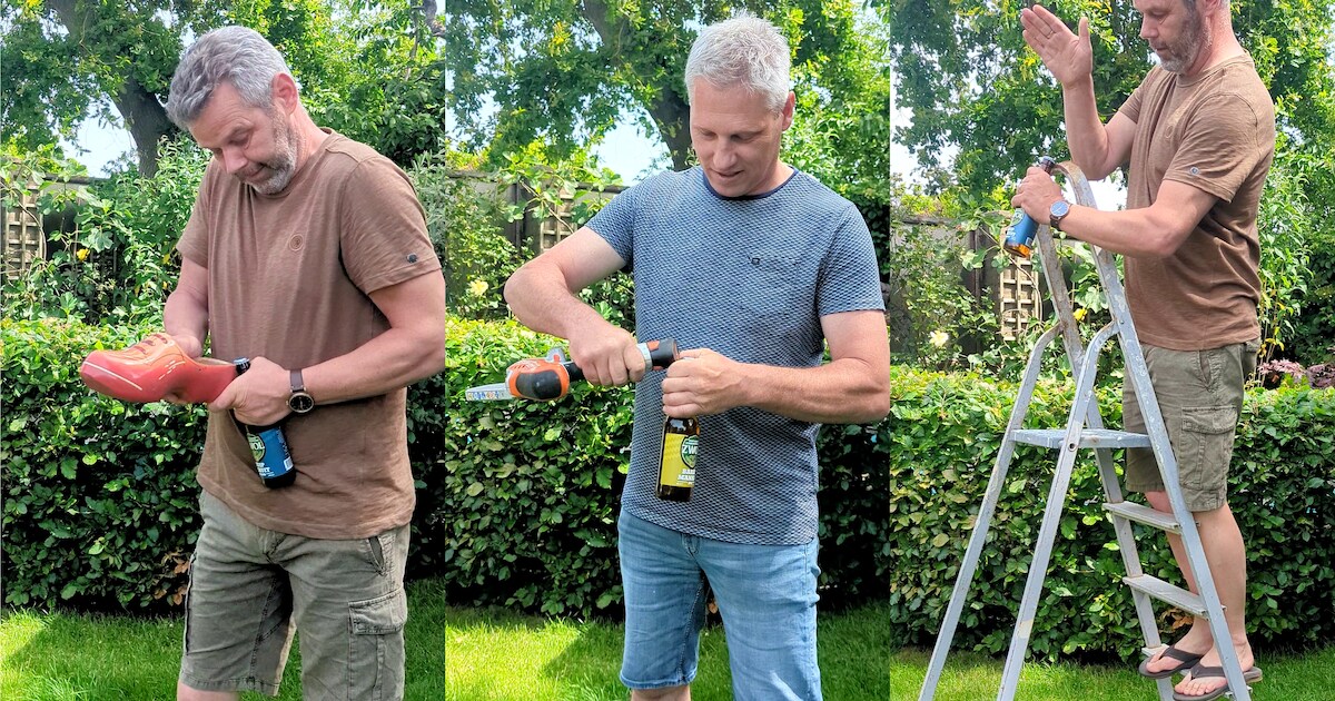 Bieropener kwijt? Met een klomp, boor, trouwring of asbak plop je je ...