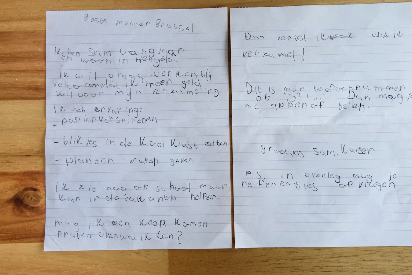 9-jarige Sam schrijft sollicitatiebrief naar Twents bedrijf: ‘Mag ik ...