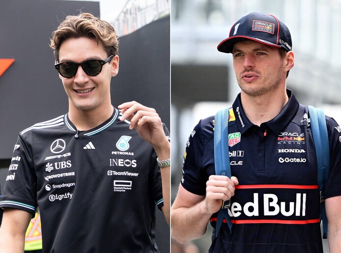 George Russell lacht om botsing met Max Verstappen: ‘Wilde laten zien dat hij de baas was, maar ...