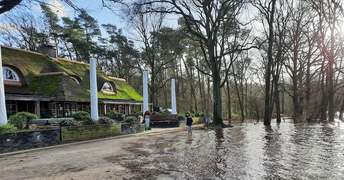 Water staat bij entree Paviljoen Lutterzand, maar er is nog geen ...